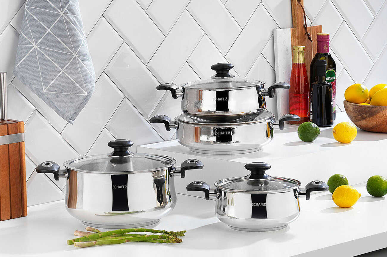 SCHAFER CORDELL ÇELİK TENCERE SETİ-8 PRÇ.-SİYAH Tencere Setleri SCHAFER ...